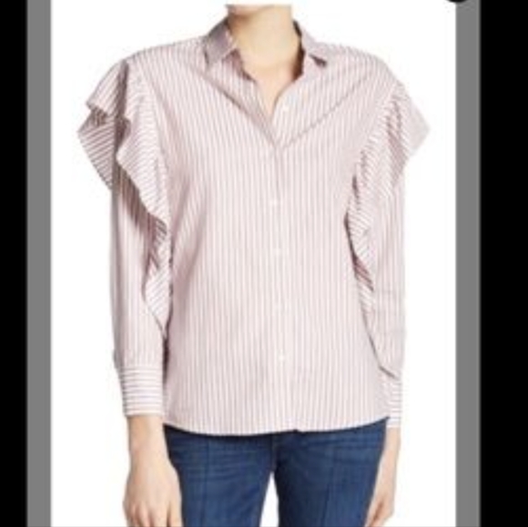 DR2 | Tops | Dr2 Womens Striped Pink Ruffle Button Down Shirt Blouse | Poshmark
